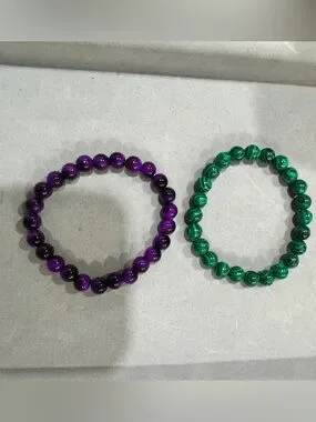 Jewelry | Purple And Green Malachite Dyed Glass Beaded Bracelets Set Of ...